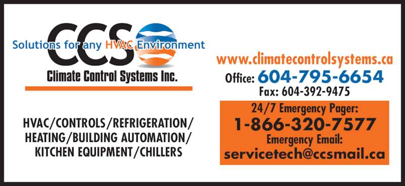 CCS Climate Control Systems Inc - Opening Hours - 106-44195 Yale Rd ...