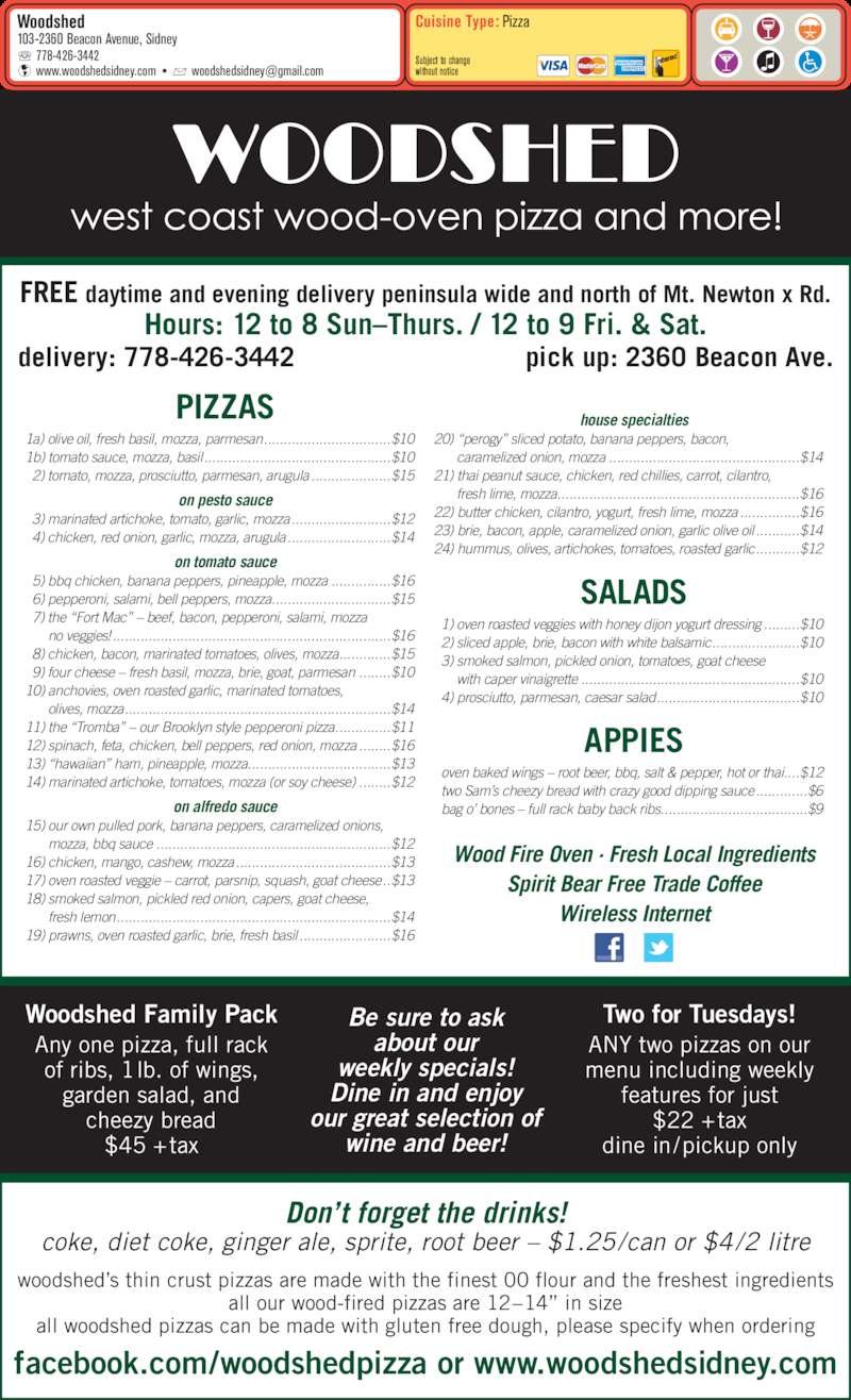 Woodshed - Menu, Hours & Prices - 103-2360 Beacon Ave, Sidney, BC