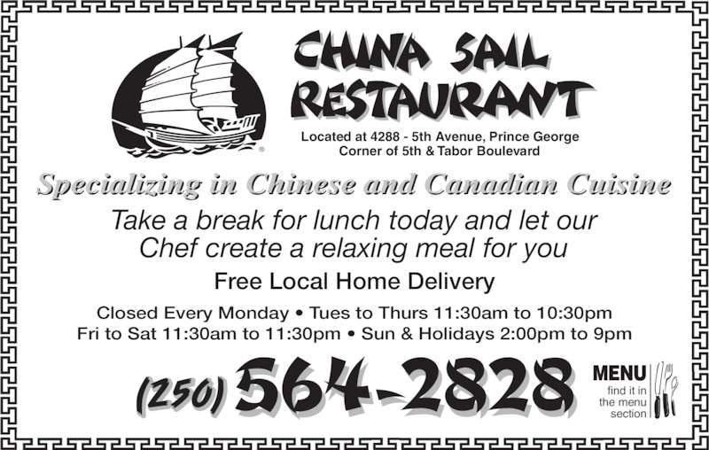 China Sail Restaurant - Menu, Hours & Prices - 4288 5th Ave, Prince ...