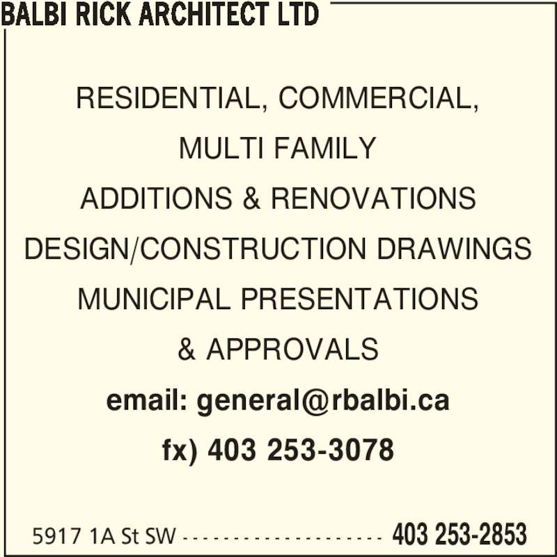 Rick Balbi Architect Ltd. - Opening Hours - 5917 1A St SW, Calgary, AB