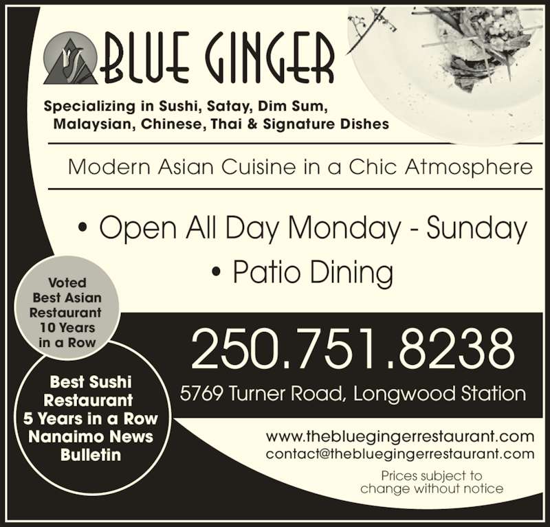 Blue Ginger - Menu, Hours & Prices - 1-5769 Turner Rd, Nanaimo, BC
