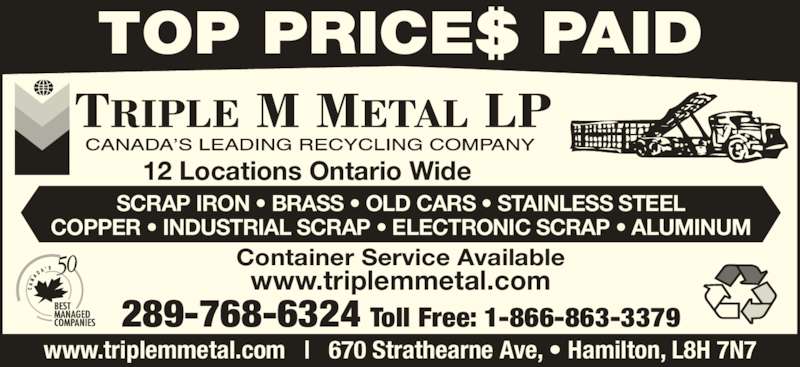 Triple M Metal - Opening Hours - 670 Strathearne Ave, Hamilton, ON