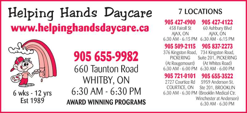 Helping Hands Day Care - Opening Hours - 660 Taunton Rd E, Whitby, ON