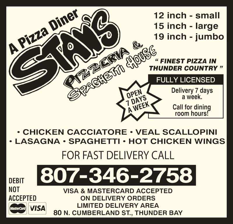 Stan's Pizzeria & Spaghetti House Tavern - Menu, Hours & Prices - 80 ...
