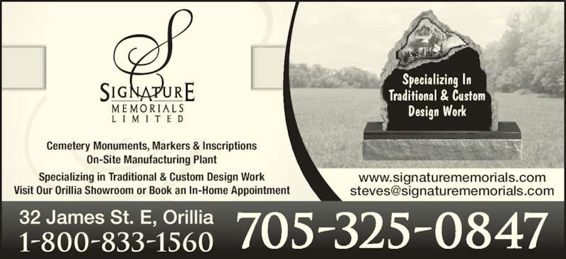Signature Memorials Ltd - Opening Hours - 32 James St E, Orillia, ON