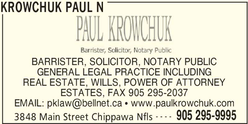 Krowchuk Paul N - Opening Hours - 3848 Main St, Niagara Falls, ON