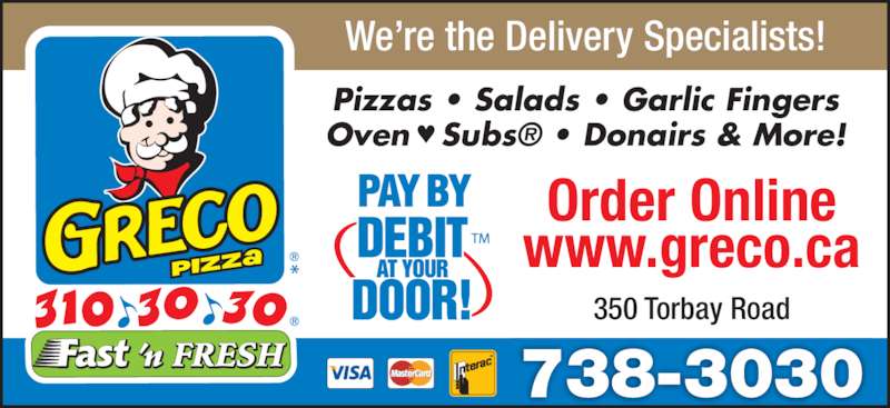 Greco Pizza - Menu & Prices - 350 Torbay Rd, St John's, NL