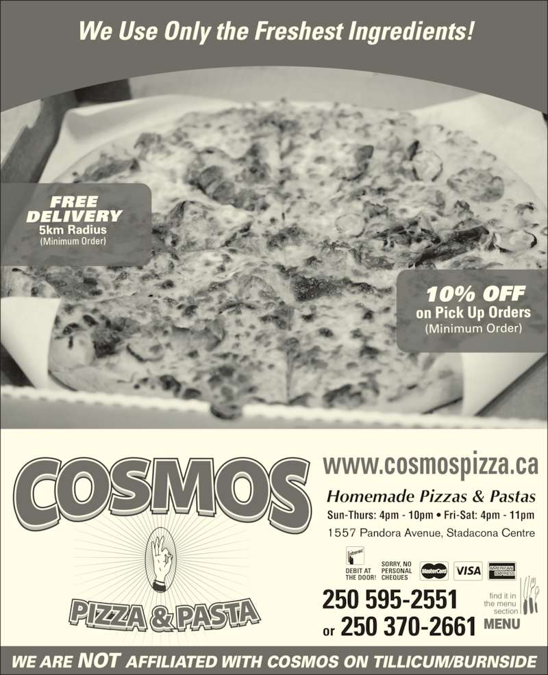 Cosmos 2 For 1 Pizza & Pasta - Menu, Hours & Prices - 1557 Pandora Ave ...