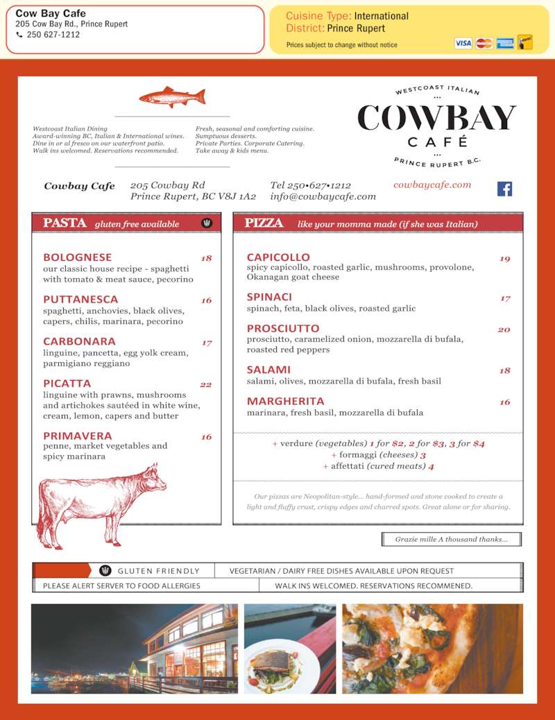 Cow Bay Café - Menu, Hours & Prices - 205 Cow Bay Rd, Prince Rupert, BC