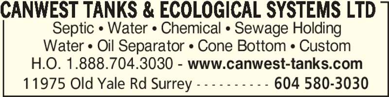 Canwest Tanks & Ecological Systems Ltd - Surrey, BC - 11975 Old Yale Rd ...
