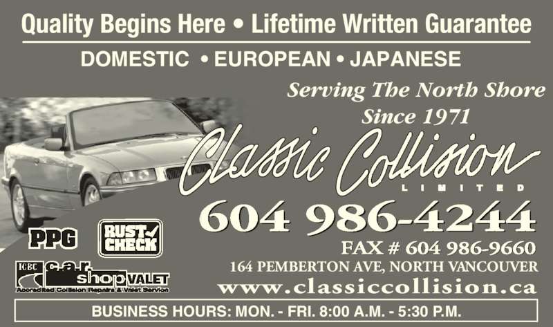 Classic Collision Ltd - Opening Hours - 164 Pemberton Ave, North ...