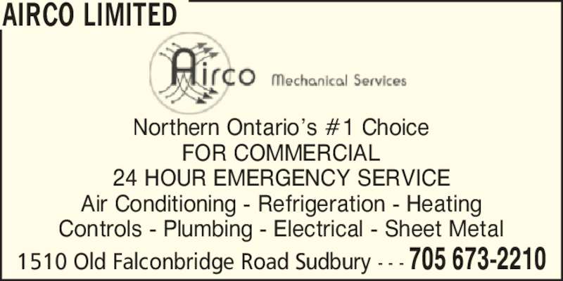 Airco Limited - Opening Hours - 1510 Old Falconbridge Rd, Sudbury, ON