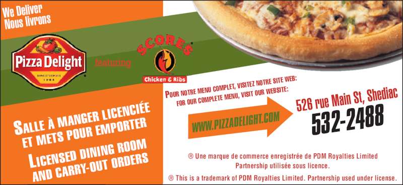 Pizza Delight - Opening Hours - 526 Main St, Shediac, NB