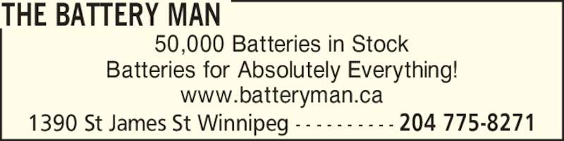 The Battery Man - Opening Hours - 1390 St James St, Winnipeg, MB