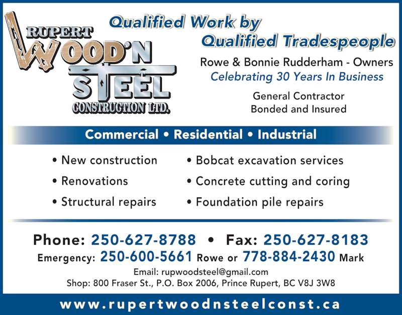 Rupert Wood'N Steel Construction Ltd - Opening Hours - 800 Fraser St ...