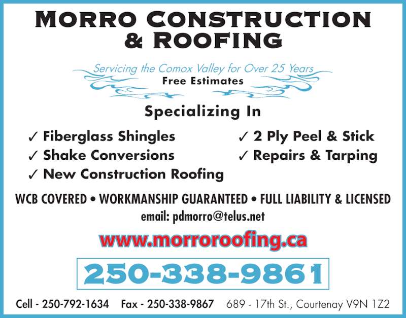 Morro Construction & Roofing - Opening Hours - 689 17th St, Courtenay, BC