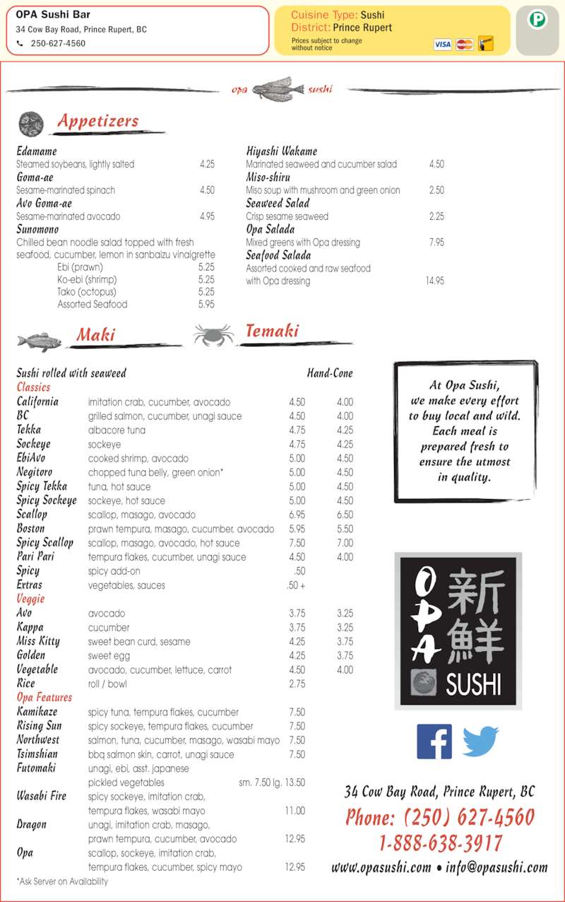 Opa Sushi Bar - Prince Rupert, BC - 34 Cow Bay Rd | Canpages
