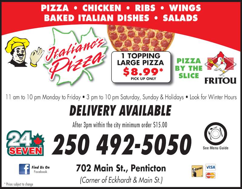 Italiano's Pizza - Menu, Hours & Prices - 702 Main St, Penticton, BC