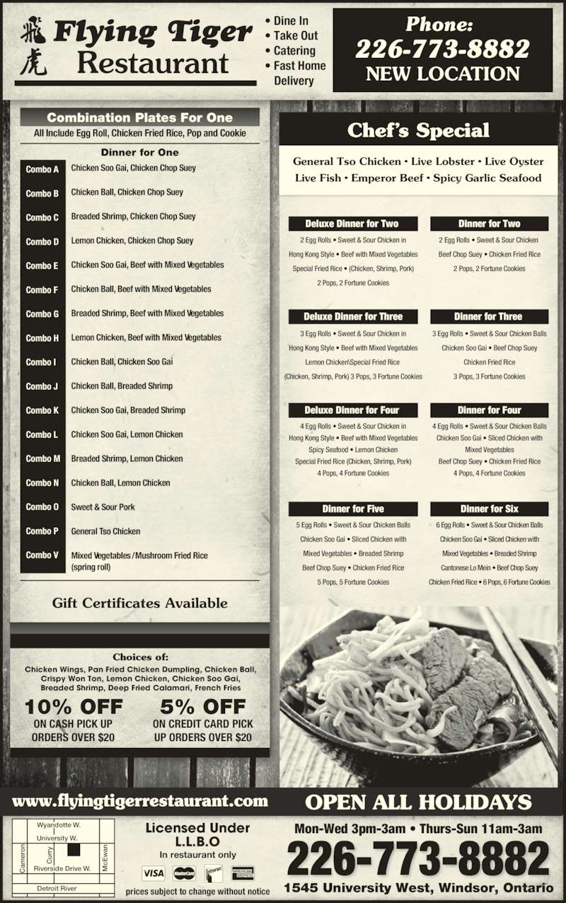 Flying Tiger Restaurant - Menu, Hours & Prices - 1545 University Ave W ...