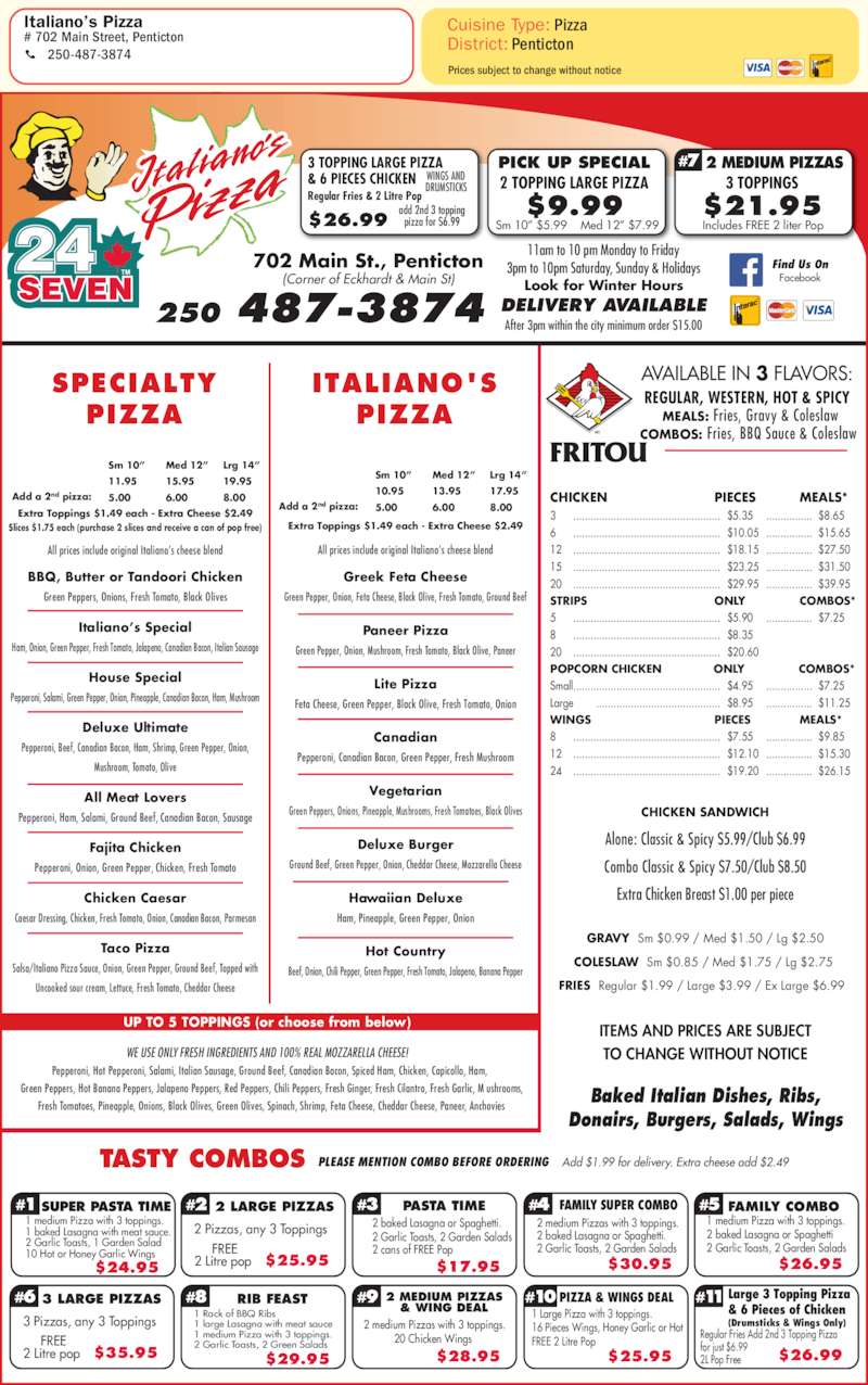 Italiano's Pizza - Menu, Hours & Prices - 702 Main St, Penticton, BC