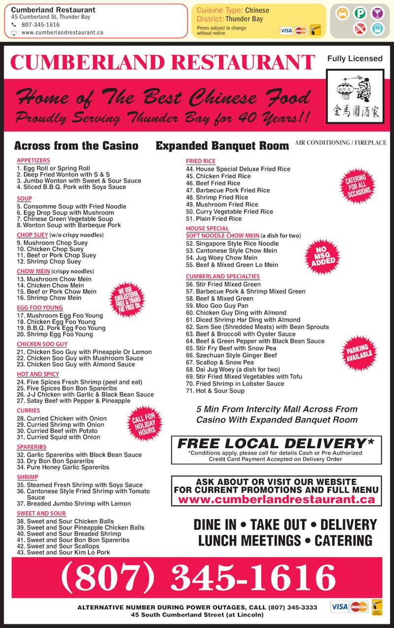 Cumberland Restaurant - Menu, Hours & Prices - 45 Cumberland St S ...